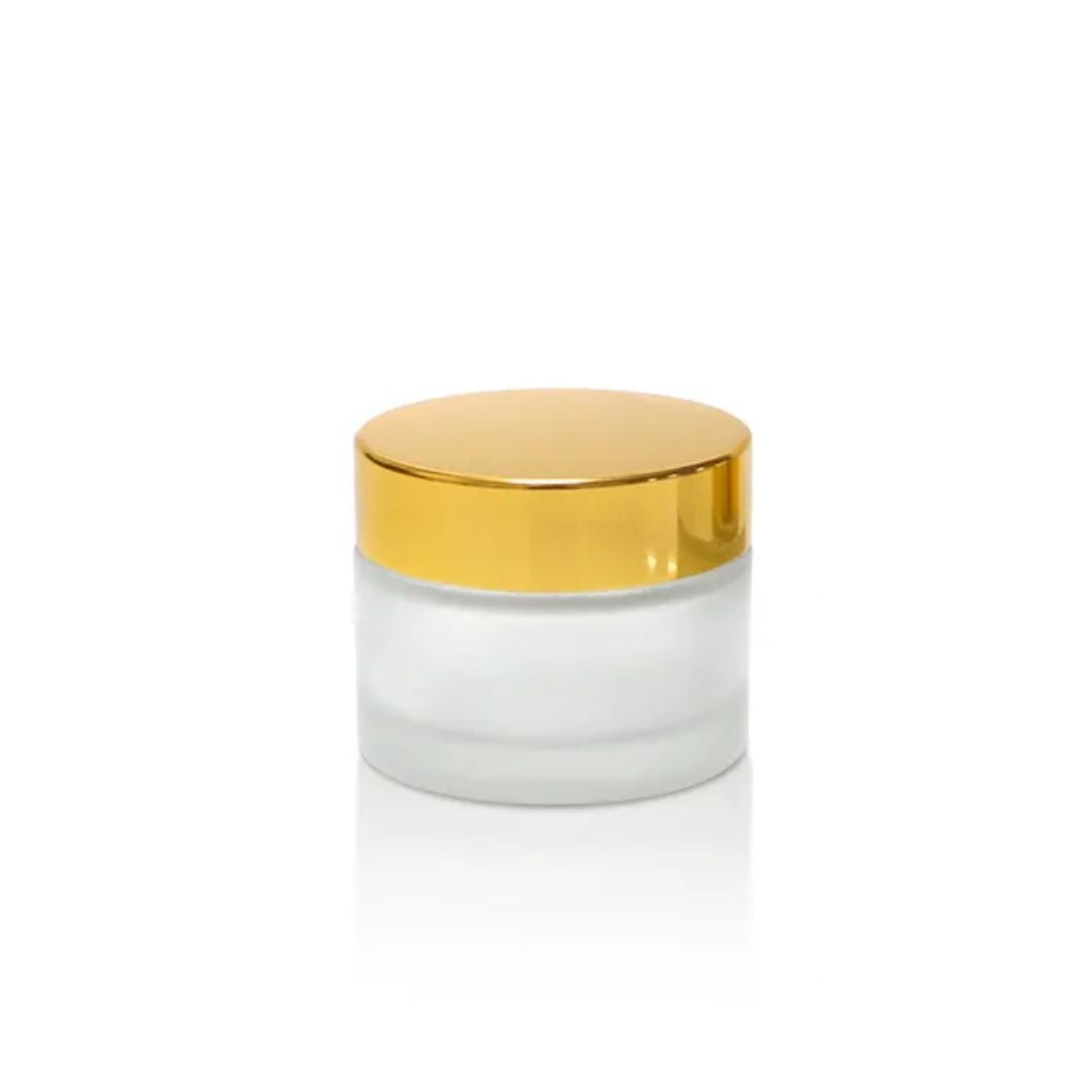 Shop Now: 50ml Frosted Glass Jar with Gold Cap + White Seal at Artikamart!