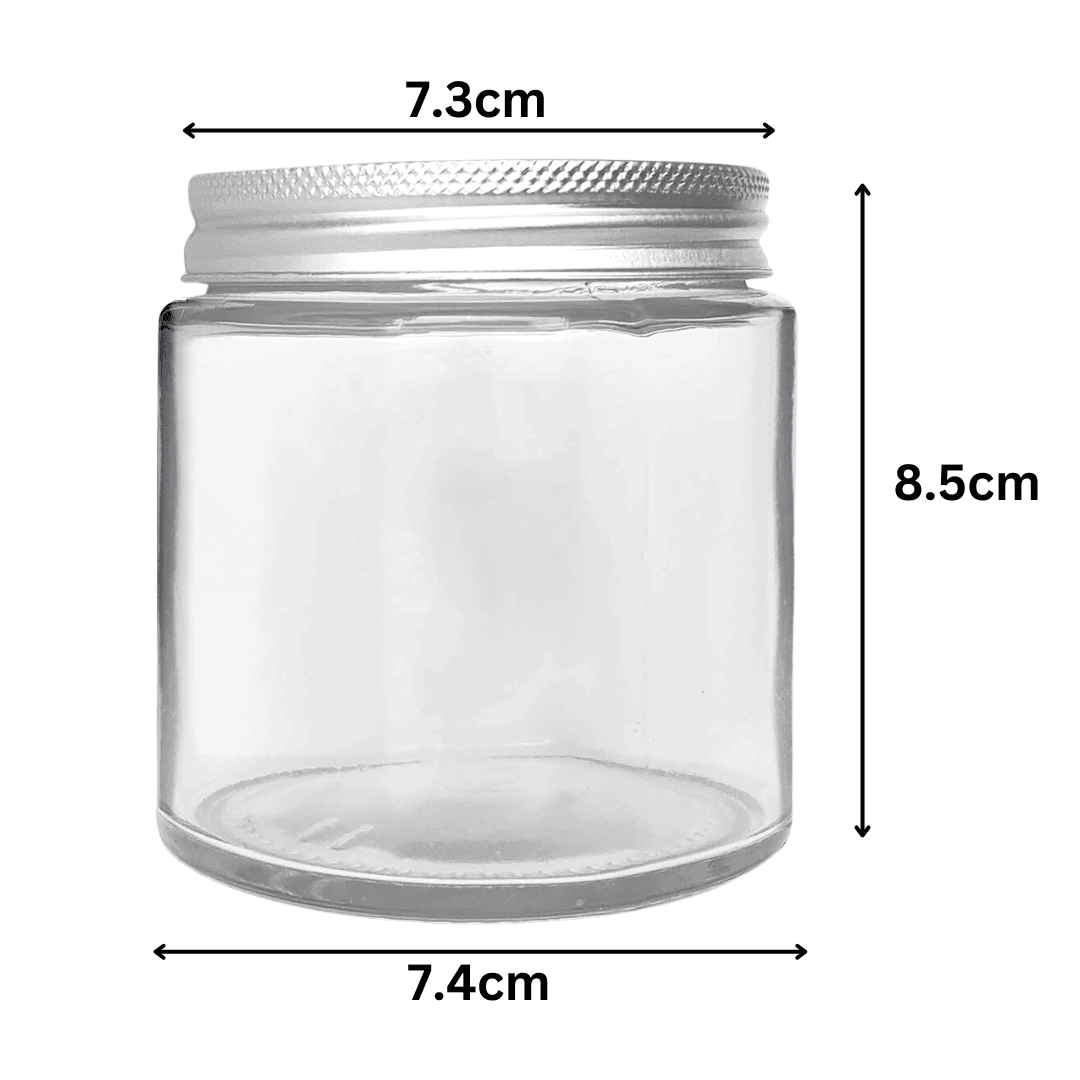 Shop the Clear Round Glass Jar with Silver Cap - 250ml - Order Now!